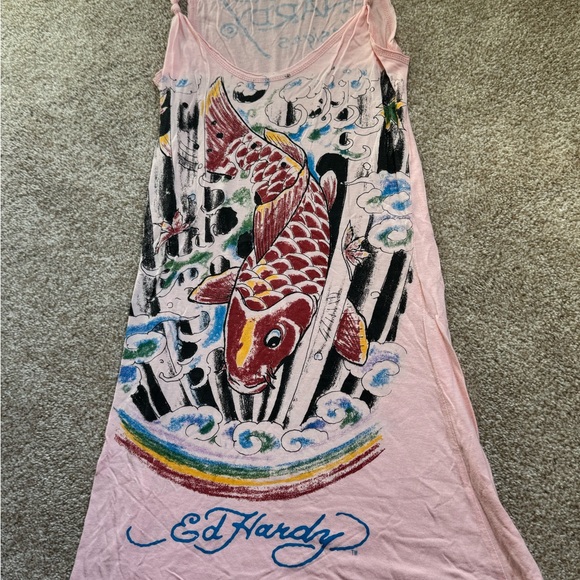 Ed Hardy | Dresses | Vintage Ed Hardy Pink Fish Design Dress | Poshmark